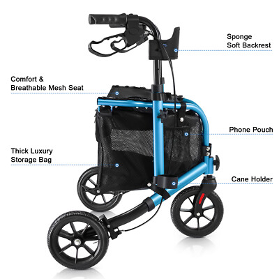 WALK MATE 3 Wheels Rollator Walker 10Lb Seat Backrest Lightweight ...