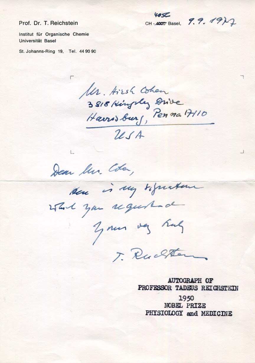 Tadeus Reichstein Autograph | eBay