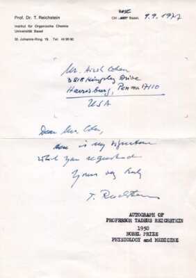Tadeus Reichstein Autograph | eBay