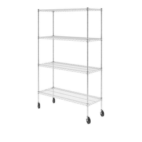 SafeRack Rolling Shelving Rack 72" x 48" x 18" 4-Tier Steel Wire Heavy ...