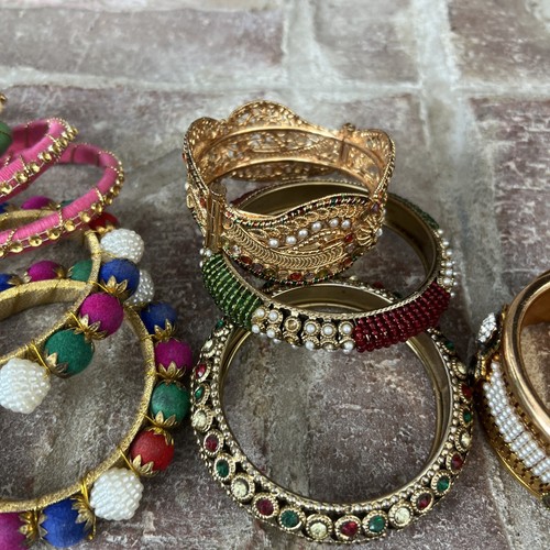 India Costume Jewelry Gold Thread Embellished Bangles | eBay