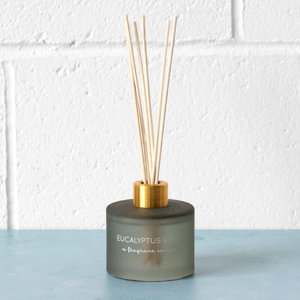 Eucalyptus & Bay Scented 150ml Reed Diffuser Glass Bottle Home ...