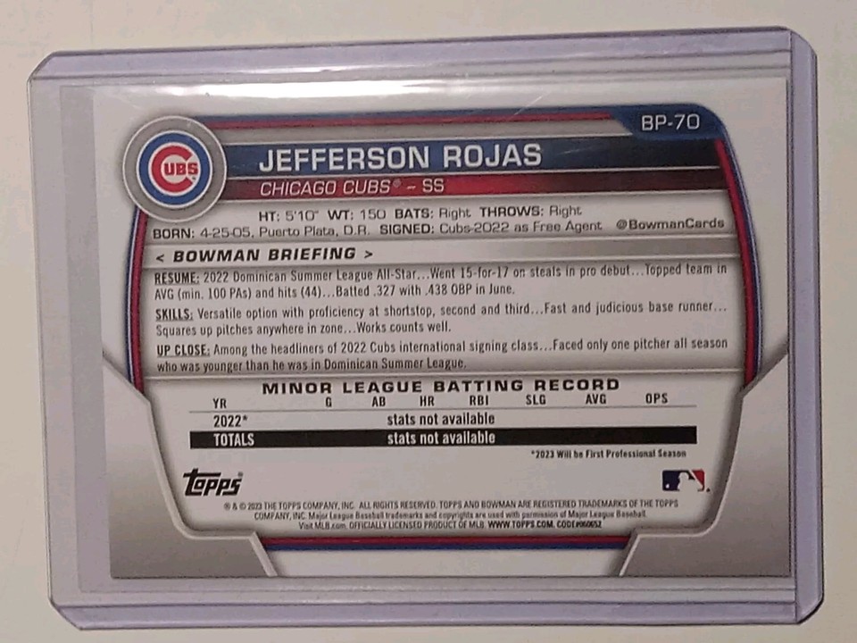 Jefferson Rojas 2023 Bowman 1st RC BP-70 Chicago Cubs | eBay
