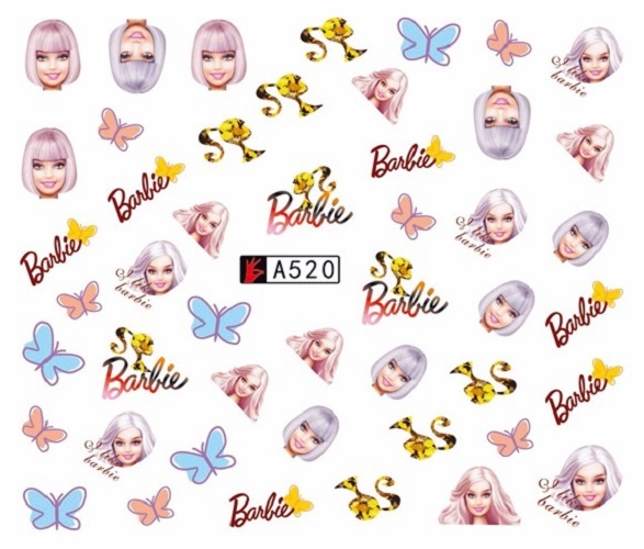 Nail Art Water Decals Stickers Transfers Barbie Doll Bows Hearts Neon ...