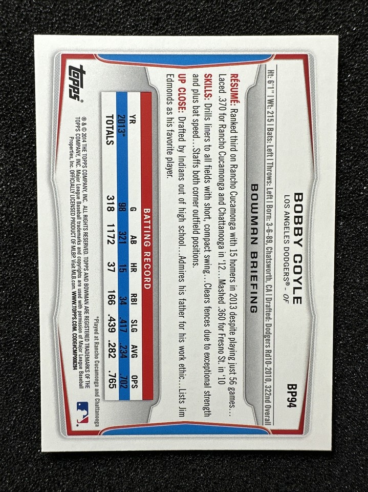 BOBBY COYLE #BP94 2014 Bowman Baseball Prospects Rookie/Prospect QTY | eBay