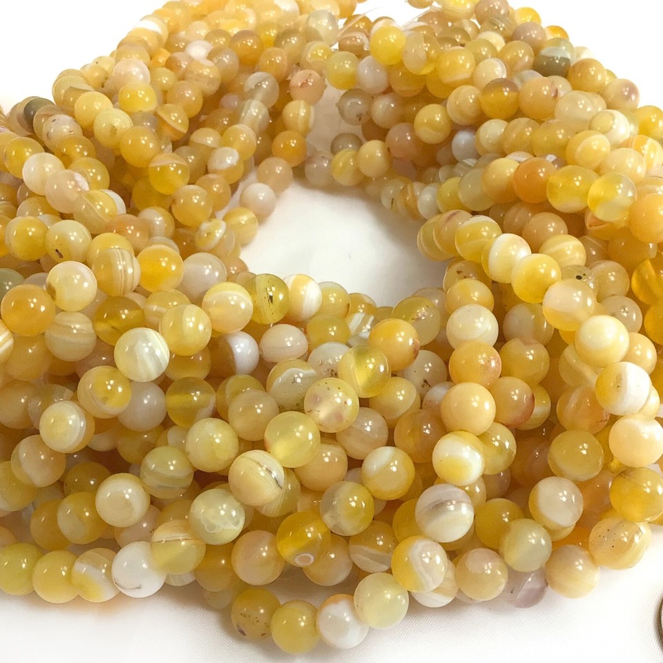 Natural Gold Yellow Stripe Agate Round Bead 15" Jewelry Making Gemstone ...