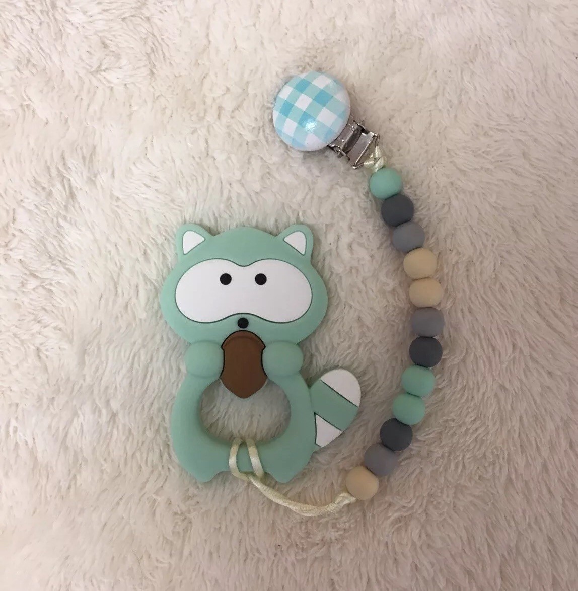 Soothing Raccoon Baby Teether/ Teething/ Sensory Toy With Pacifier Clip ...