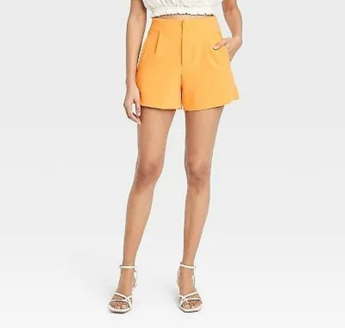 Women's High-Rise Tailored Shorts - A New Day Size 4 Orange | eBay