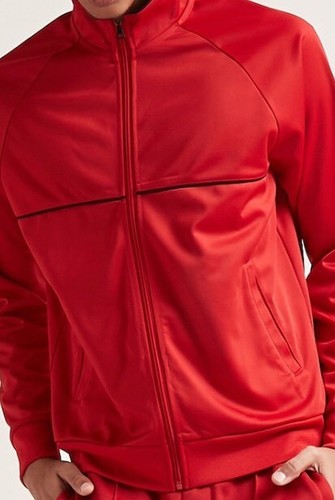 Mens Athletic Track Zip-Up Jacket w/Stand Collar-Red w/Black Piping NWT ...