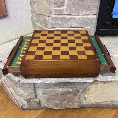 Vintage 1971 James Clubb Handmade Oak/Walnut Inlaid Chess Set Board USA ...