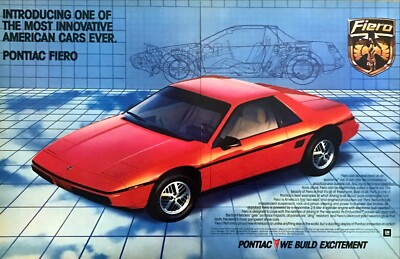 1984 Pontiac Fiero Mid-Engine Coupe photo "Introductory" 2-page vintage ...