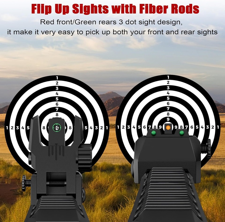 Foldable Iron Sights Flip-up Front and Rear Sight Fiber Optics Dual ...