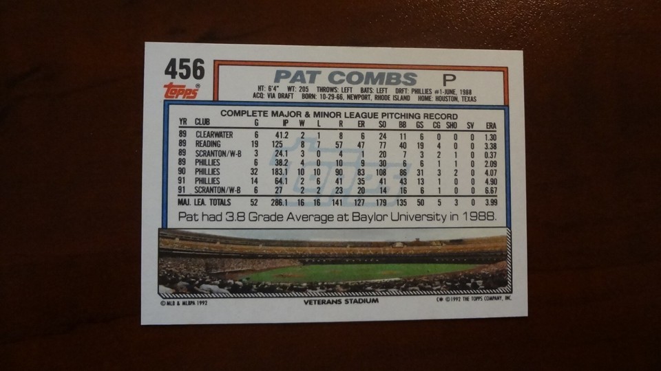 1992 TOPPS # 456 PAT COMBS BASEBALL CARD | eBay