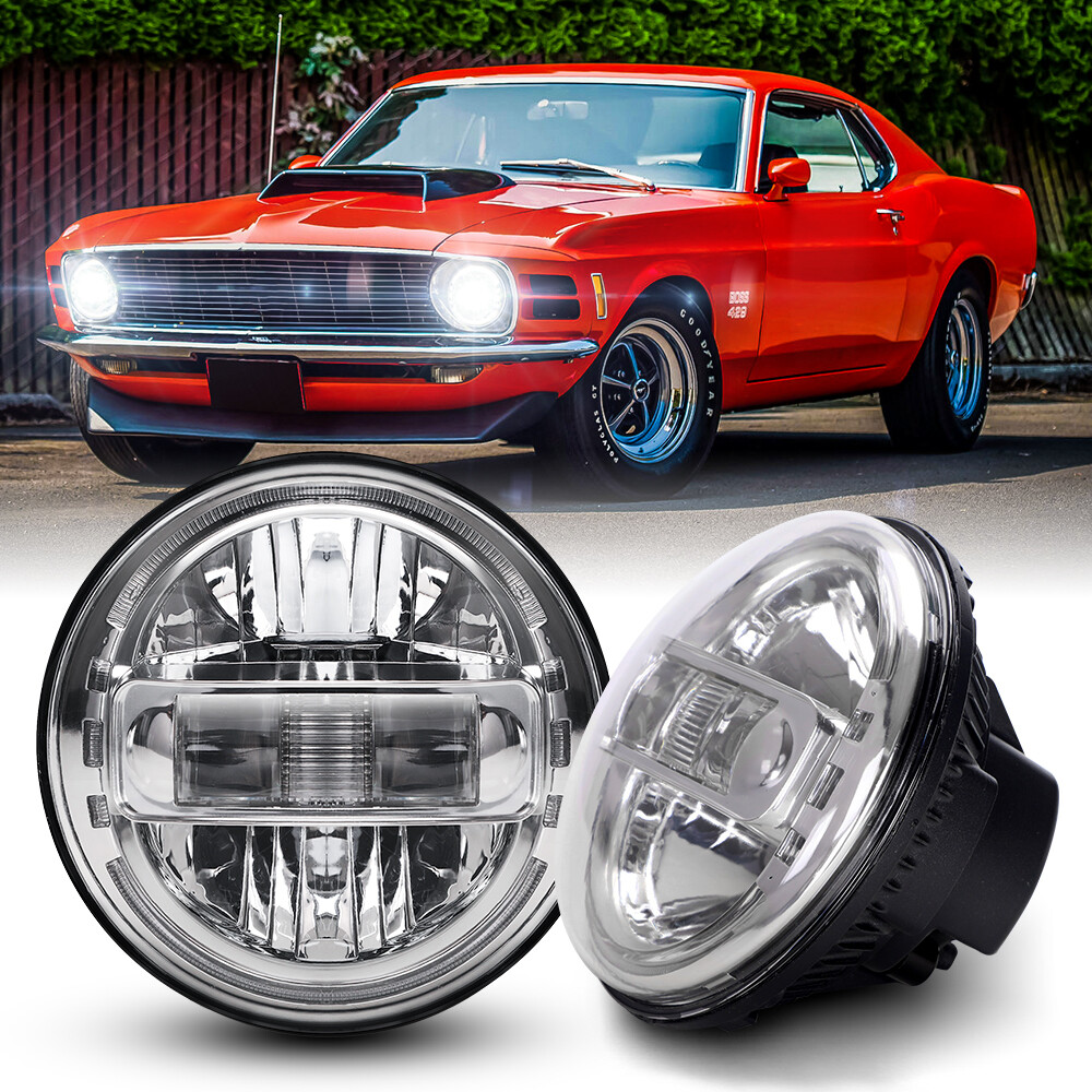 Pair Chrome 7" Round LED Headlights Hi/Lo Beam For Ford Mustang 1964 ...