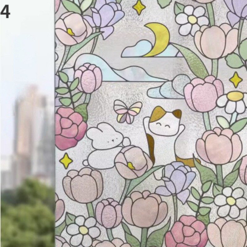 1PC Retro Art Glass Sticker Bathroom Window Film Static Cling Sweet ...