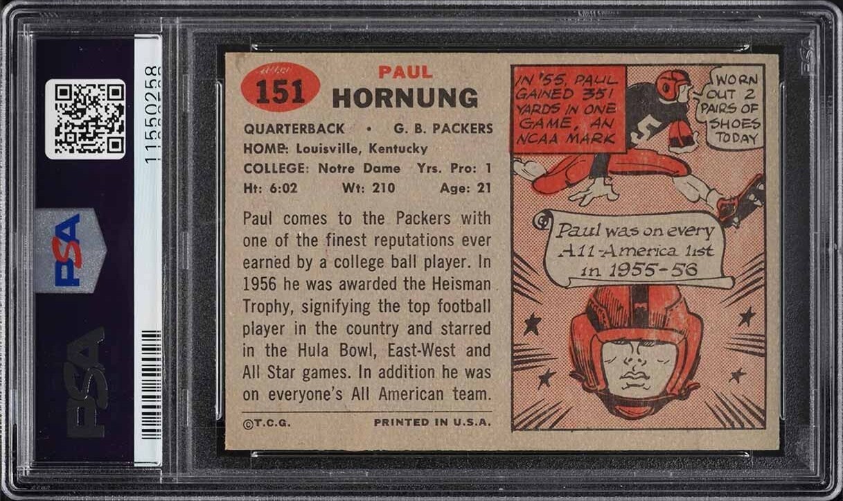1957 Topps FB Card #151 Paul Hornung Green Bay Packers ROOKIE RC HOF ...