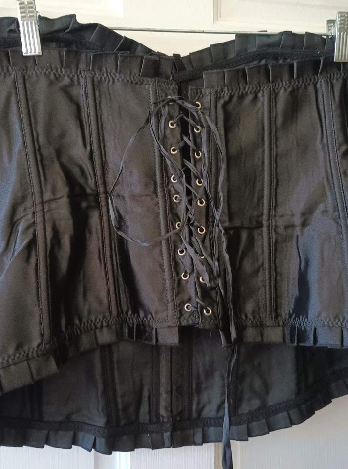 Bustier Corset Top Black Satin Rhinestones Lace Up Burlesque Cosplay ...