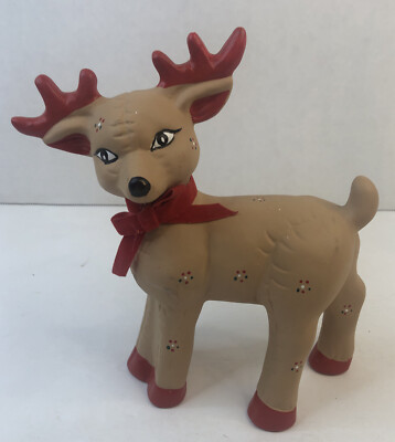 Vintage Christmas Ceramic Reindeer Quilted Plush look Hand Painted ...