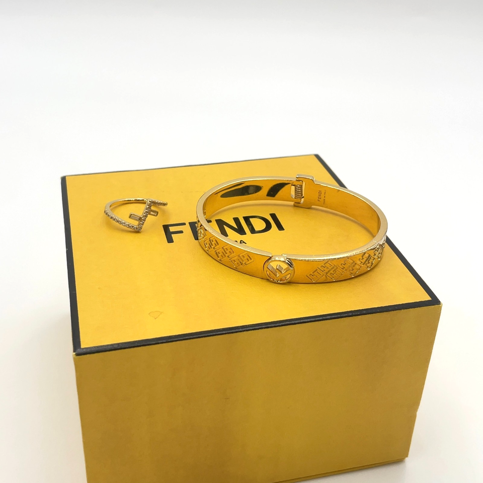 Auth Fendi F Is Fendi Bangle S size/Rhinestone Ring M size GD W/Box ...