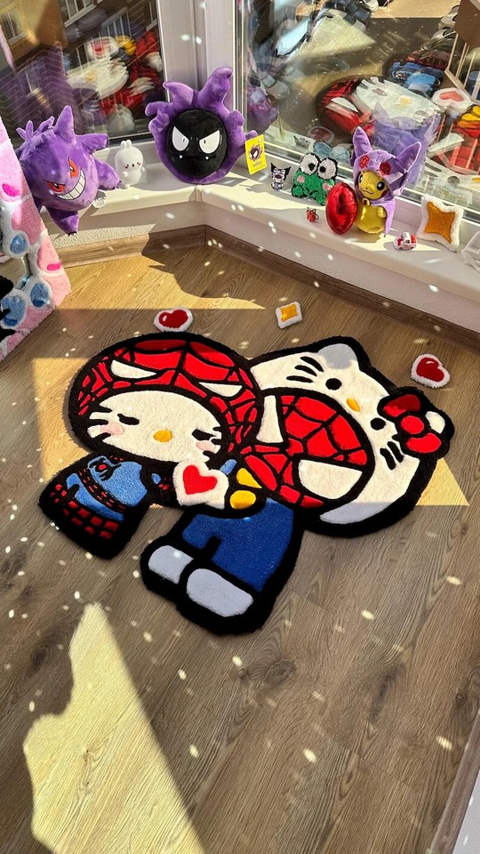 Handmade Hello Kitty Spider Man Tufted Rug Cute Cartoon Carpet Kids ...