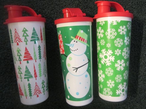 3 in lot,Tupperware 16 oz Christmas Tree, Snowflakes,Snowman Tumbler ...