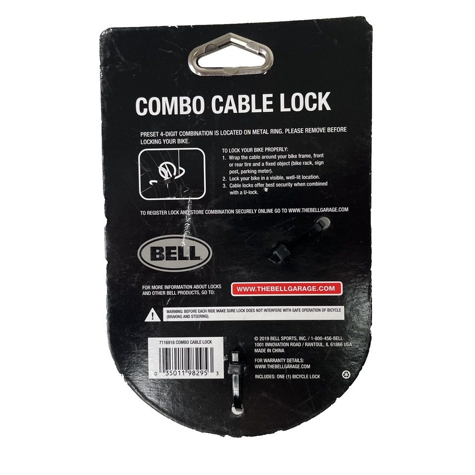 BELL Bicycle Combination Cable Lock 8mm x 5' Protective Cover Bike Lock ...