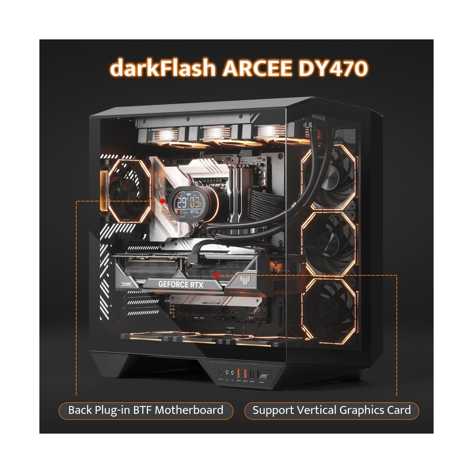 darkFlash Full-Tower ATX Gaming PC Case, Back Plug-in Motherboard, Dual ...