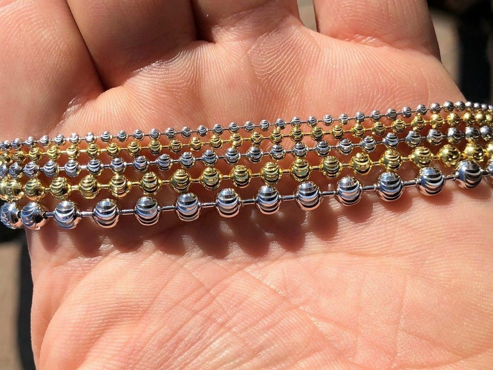 Ball Moon Chain SOLID 925 Silver 14k Yellow Gold Plated Hip Hop Cut Men ...