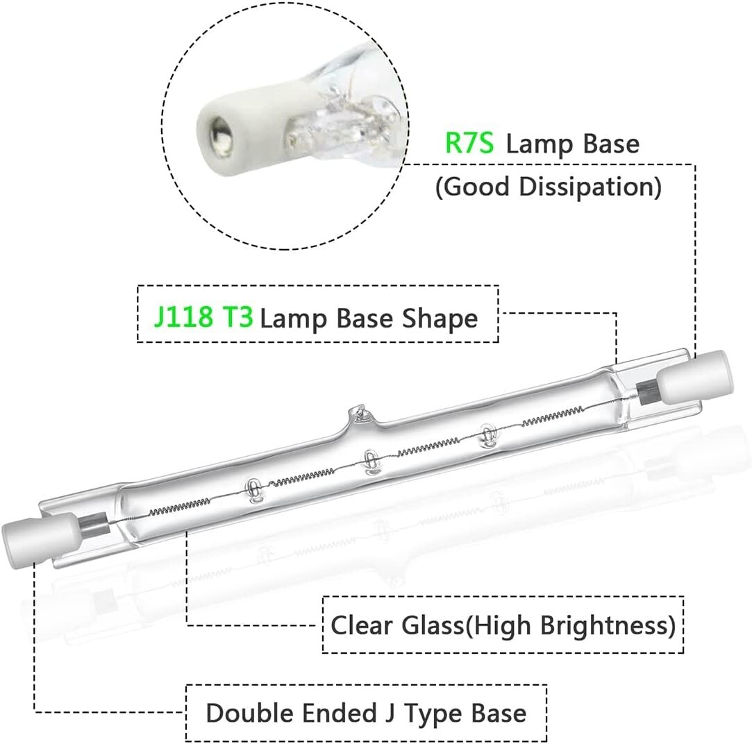 Light Bulb 5 Pack) R7S Halogen 118mm 300W 120V Dimmable Tungsten J118 ...