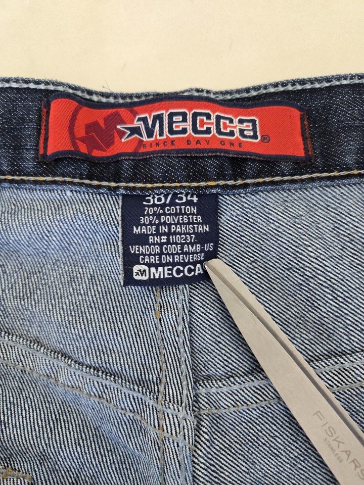 Mecca men's straight blue embroidered denim jeans, medium wash, logo ...