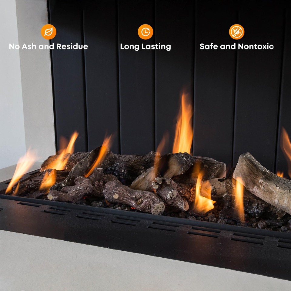 10 Piece Large Ceramic Gas Logs Set for Ventless Fireplace - Realistic ...