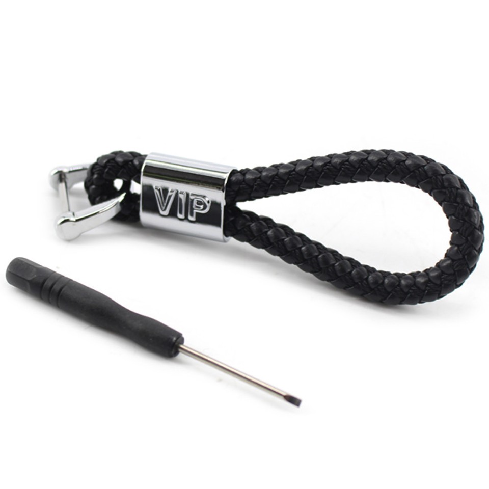 Car Accessory Hand Woven Leather Rope VIP Stereo Relief Logo Key Ring ...