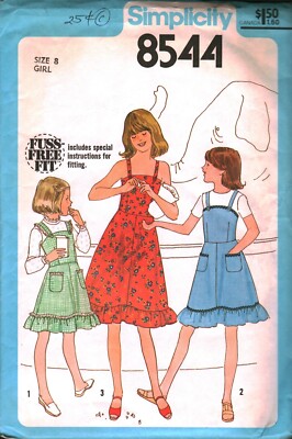 8544 Vintage Simplicity Sewing Pattern Girls 1970s Sundress Jumper Fuss ...