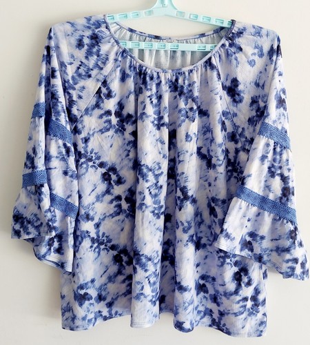 STUDIO 1886 Womens 3X Pullover Peasant Top Blue Tie-dye Pattern & Bell ...