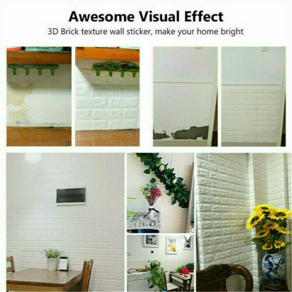 60X 3D Tile Brick Wall Sticker Self-adhesive Waterproof Foam Panels ...