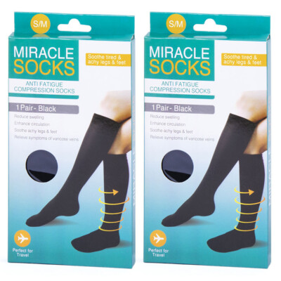 2x Miracle Knee-High Medical Anti-Fatigue Compression Socks Leg Support ...
