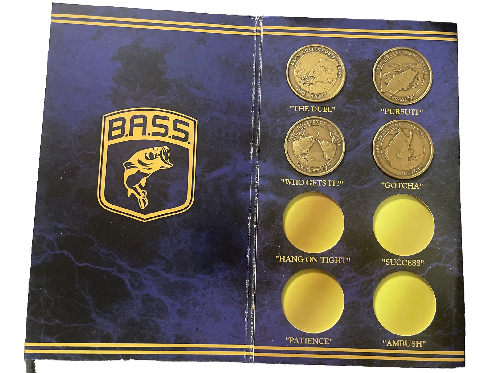 Set - BASS COLLECTOR'S SERIES BRASS MEDALS COINS - 4 With Case Fishing ...