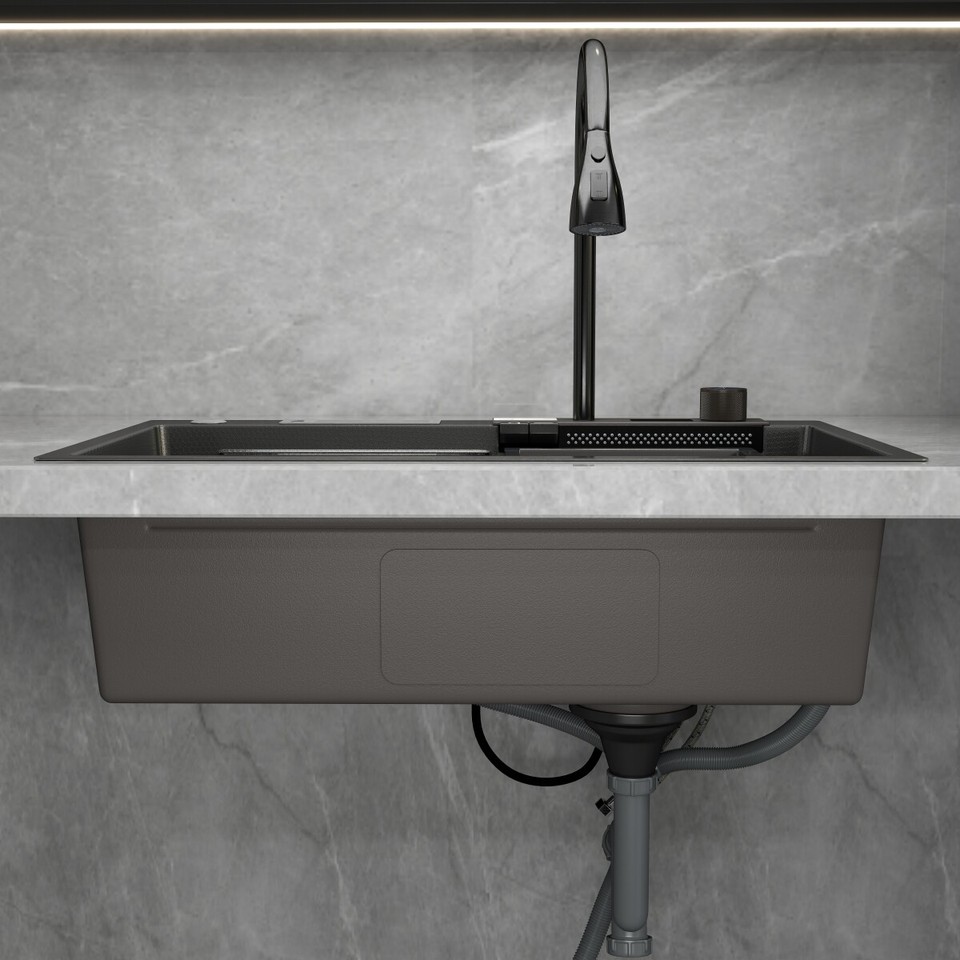 30" Multi Purpose Kitchen Sink Stainless Steel Single Bowl W/ Waterfall ...