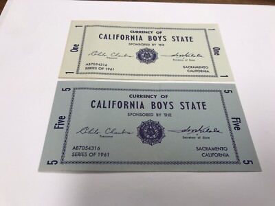 A&O-1961 Sacramento, California American Legion BOYS STATE CURRENCY-$1 ...