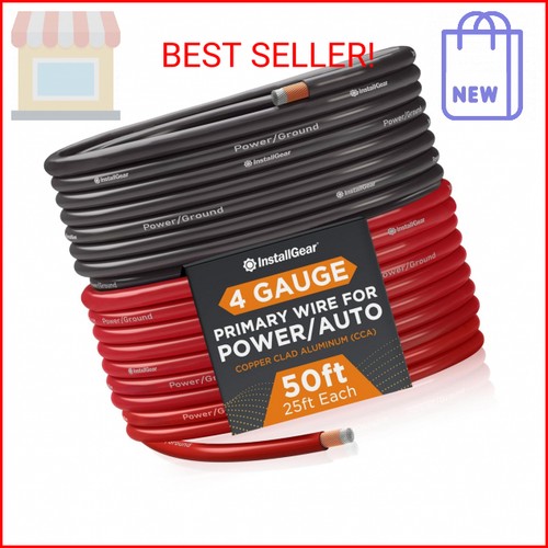 InstallGear 1/0 Gauge Wire (50ft) Copper Clad Aluminum CCA - Battery ...