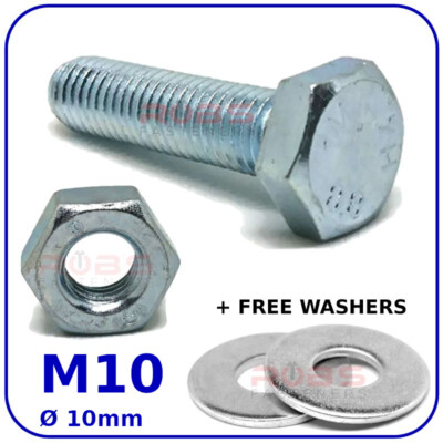 BOLTS AND NUTS M10 (10mm) FULLY THREADED SCREWS SET SCREWS ZINC FREE ...