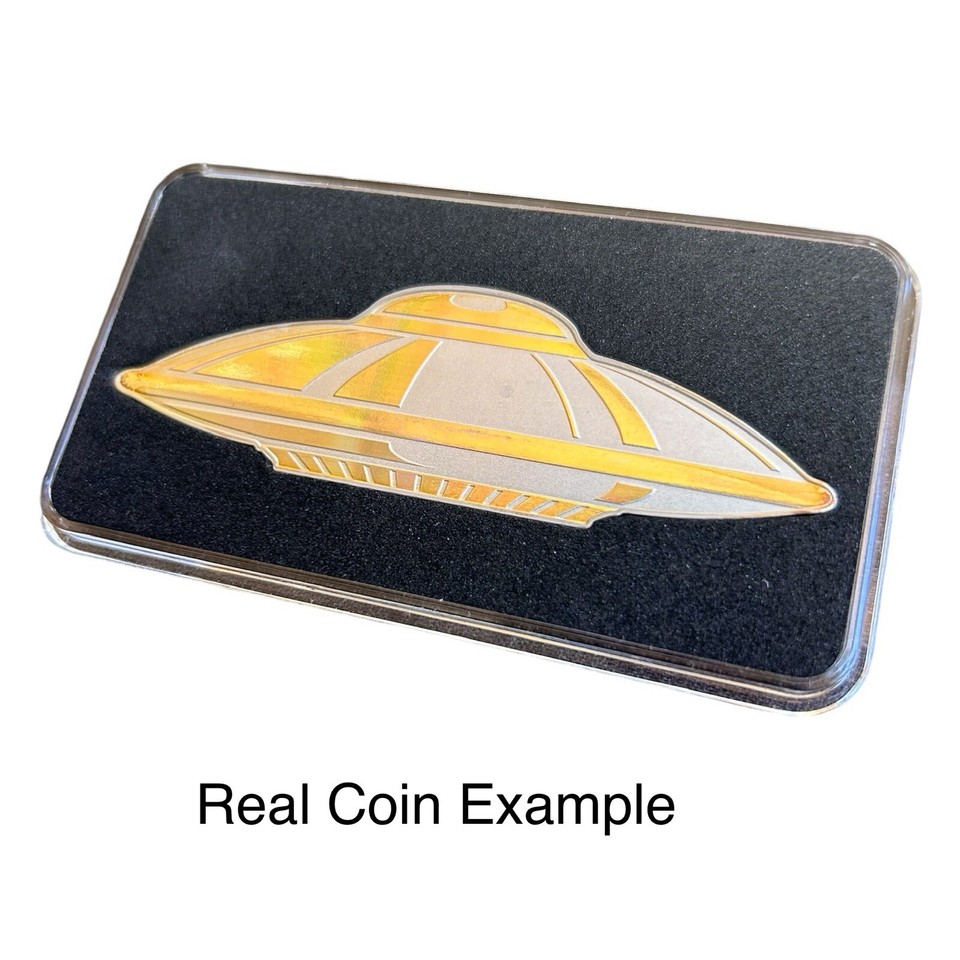 Solomon Islands 1 oz UFO ALIEN FLYING SAUCER Ship Space $2 Silver Coin ...