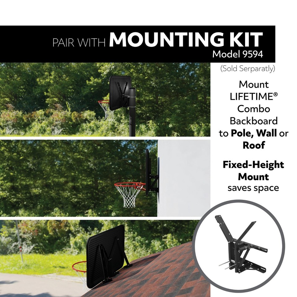 Lifetime 9594 Fixed-Height Pole Wall Roof Basketball Backboard Mounting ...