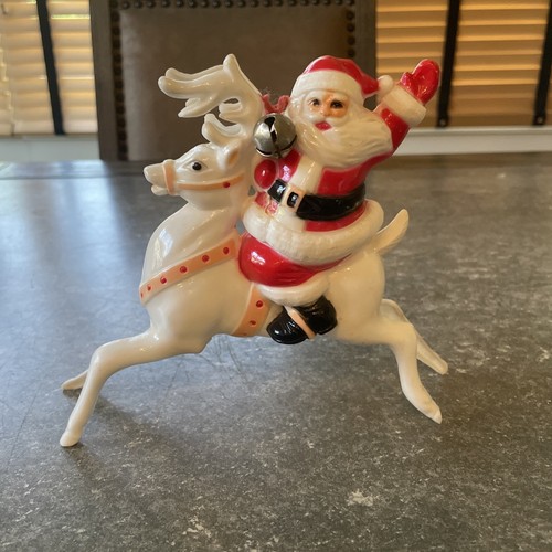 Vintage Plastic Santa Claus On Reindeer Christmas Decor Bell 50’s 60’s ...
