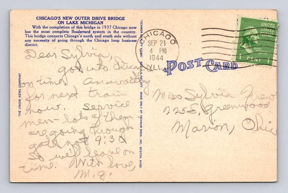 Chicago IL-Illinois, New Outer Drive Bridge, Antique, Vintage c1944 ...