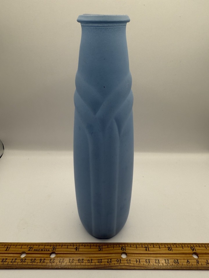 VTG Small Art Deco FTDA Glass Bud Vase Blue 9 Ht Floral Design | eBay