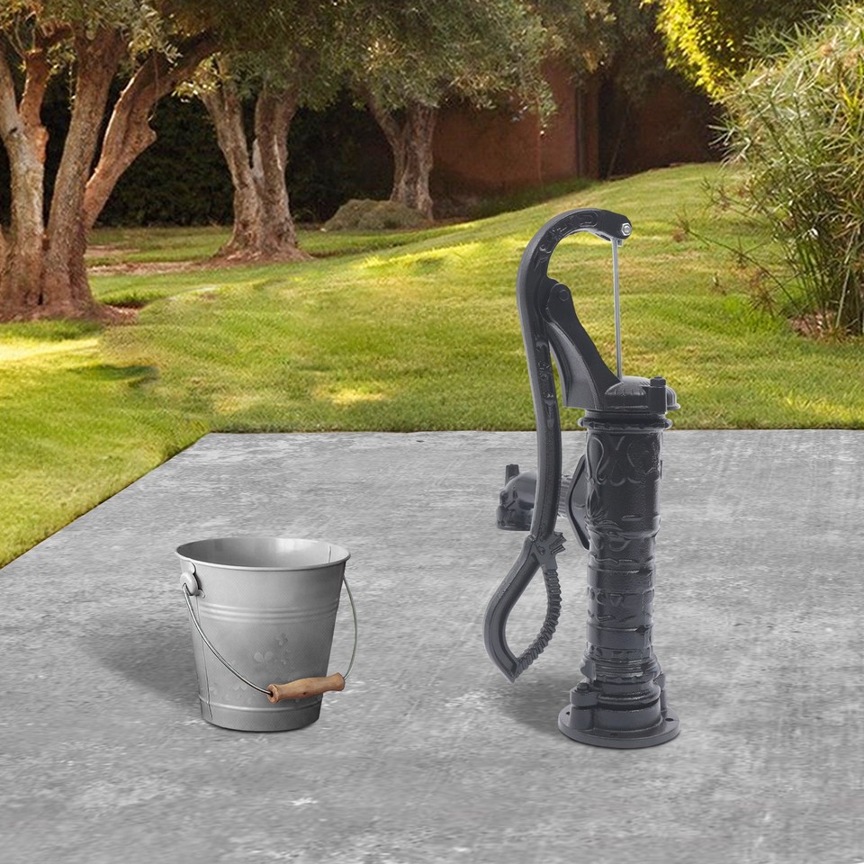 Cast Iron Water Well Hand Pump 26 feet Black Rustic Garden Farmhouse ...