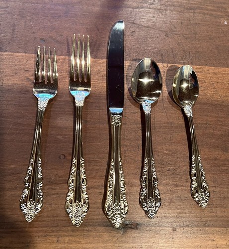 Wallace Antique Baroque silverware Gold Plated Stainles Steel 6 Place ...