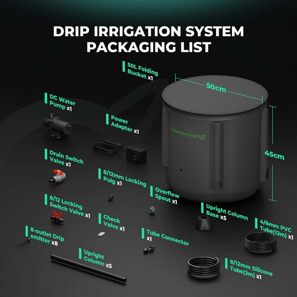 New Mars Hydro Foldable Bucket Drip Irrigation Kits for 8 Indoor ...