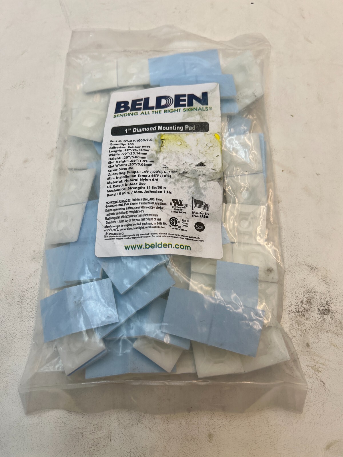 2 PACKS OF 100 Belden DT-MP-1000-9-C 1" Diamond Mounting Pad Cable Tie ...